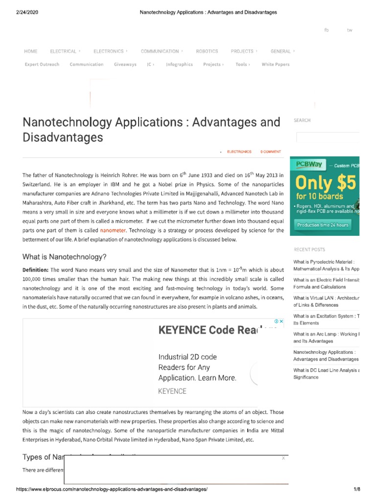 Nanotechnology Applications - Advantages and Disadvantages | PDF