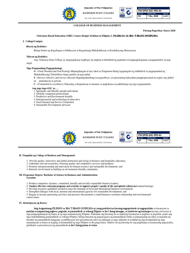CBM Syllabus Pagbasa | PDF