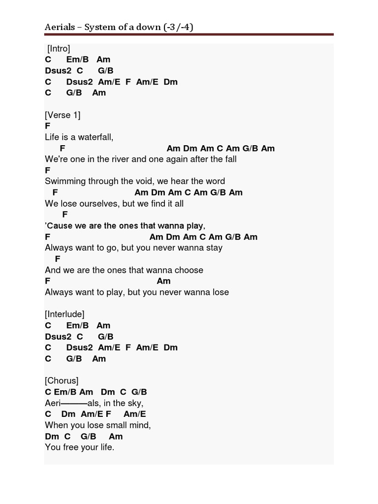 Aerials Chords and Lyrics Guide | PDF