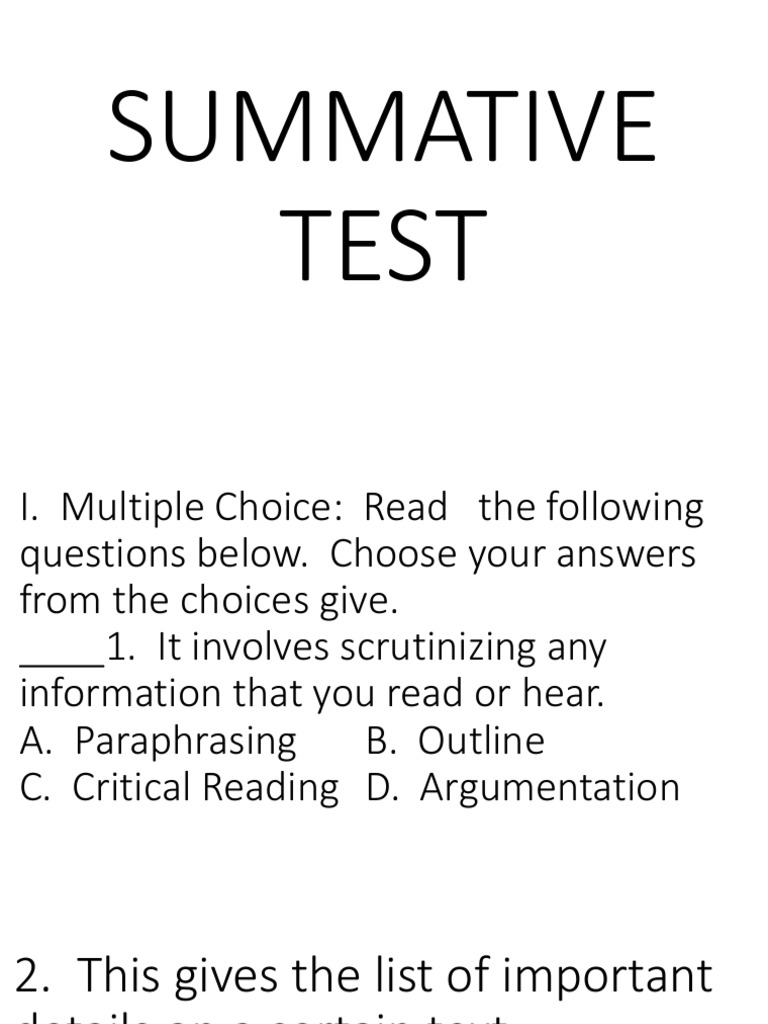 Summative Test # 1 | PDF