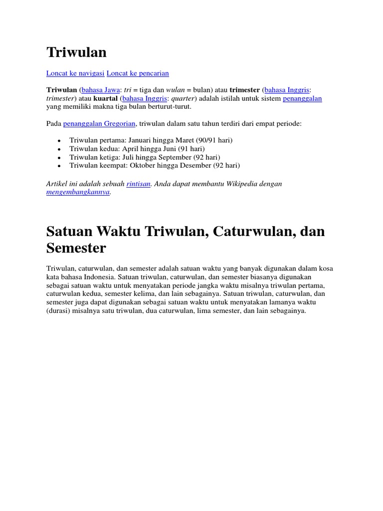Triwulan, Caturwulan, dan Semester | PDF