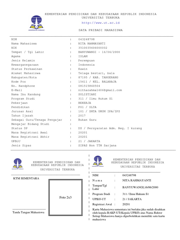 Kartu Tanda Mahasiswa PDF | PDF