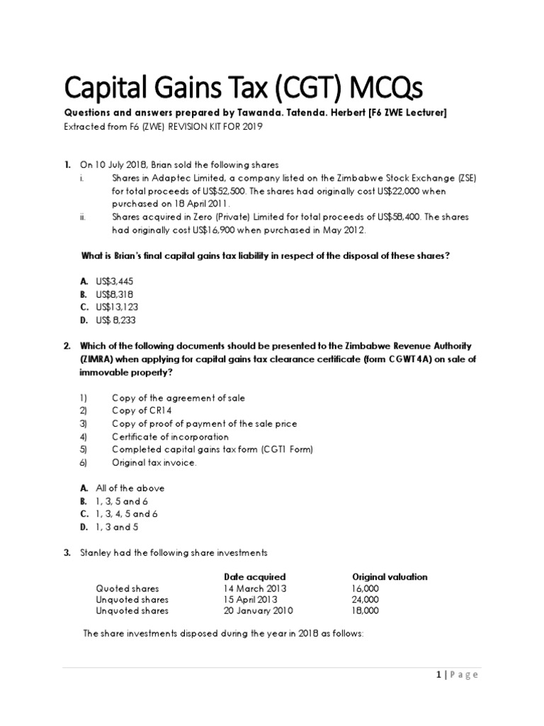ACCA ZWE TAX Multiple Choice Question & Answers 2019 | PDF