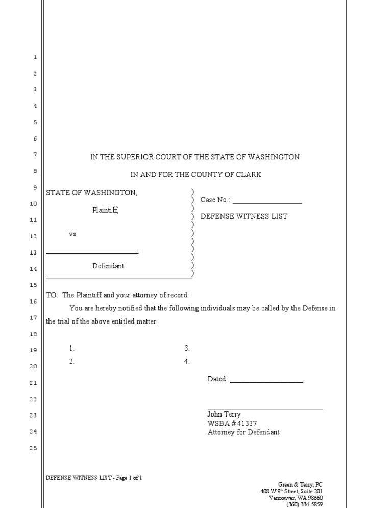Defense Witness List for Trial | PDF