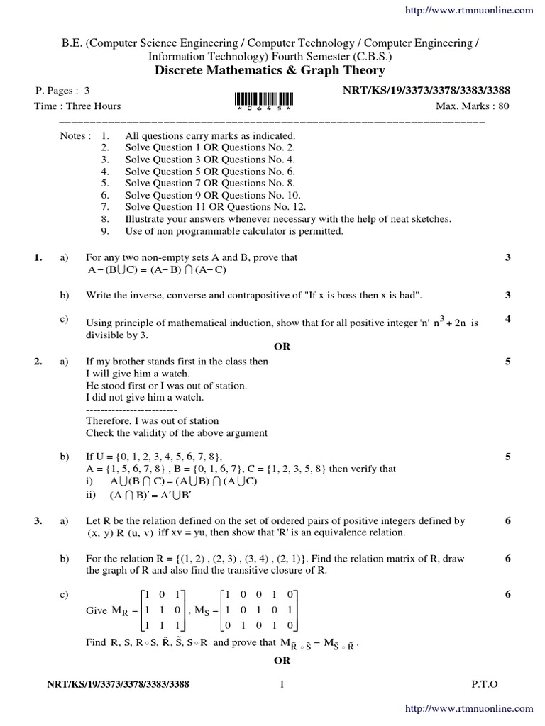 Discrete Mathematics Exam Paper | PDF | Teaching Methods & Materials