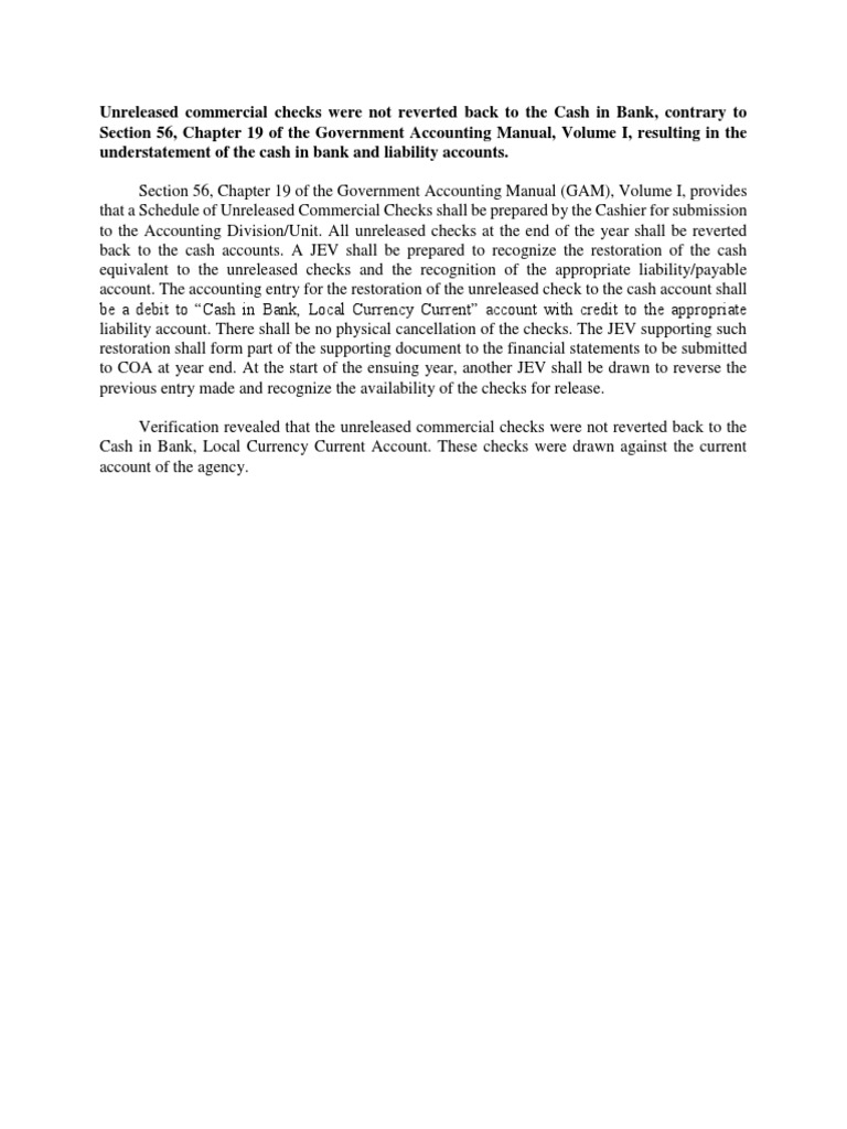 Sample Finding On Unreleased Checks | PDF