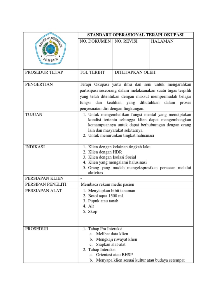 Sop Terapi Okupasi Fix | PDF