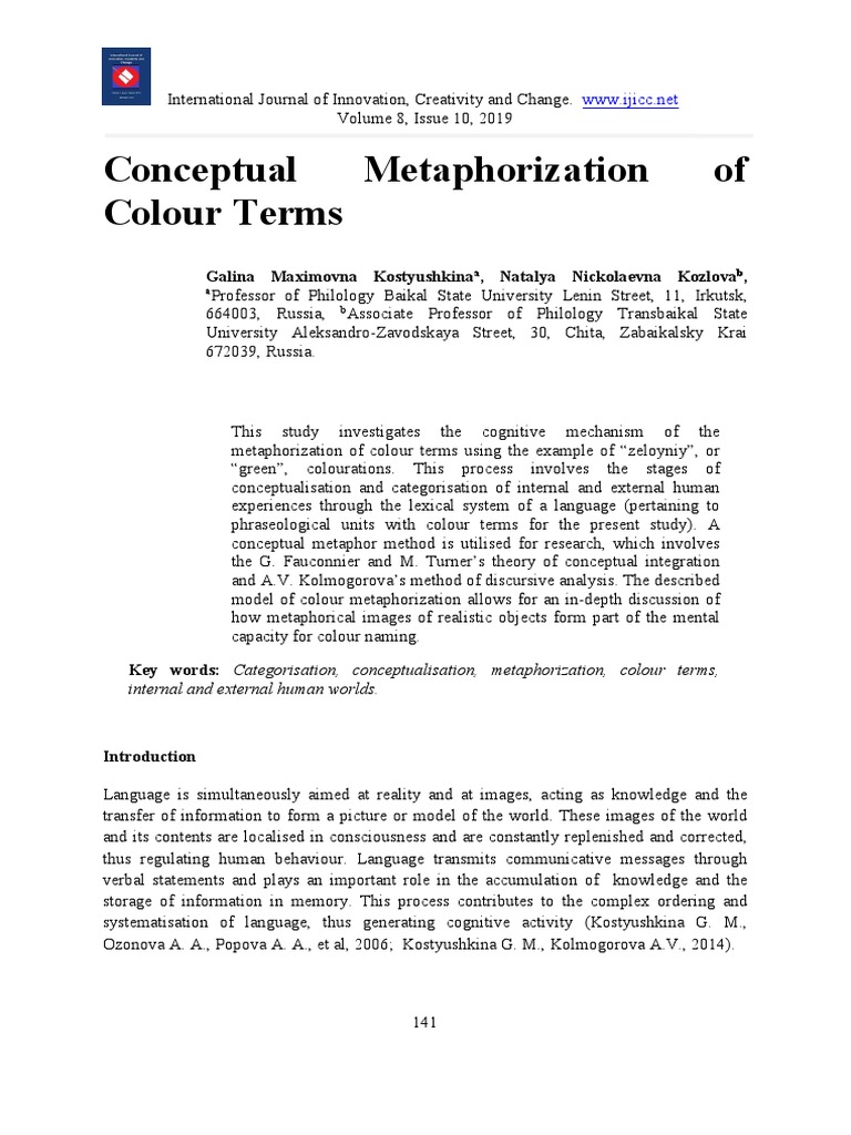 Conceptual Metaphorization of Colour Terms (2019) | PDF | Language Arts ...