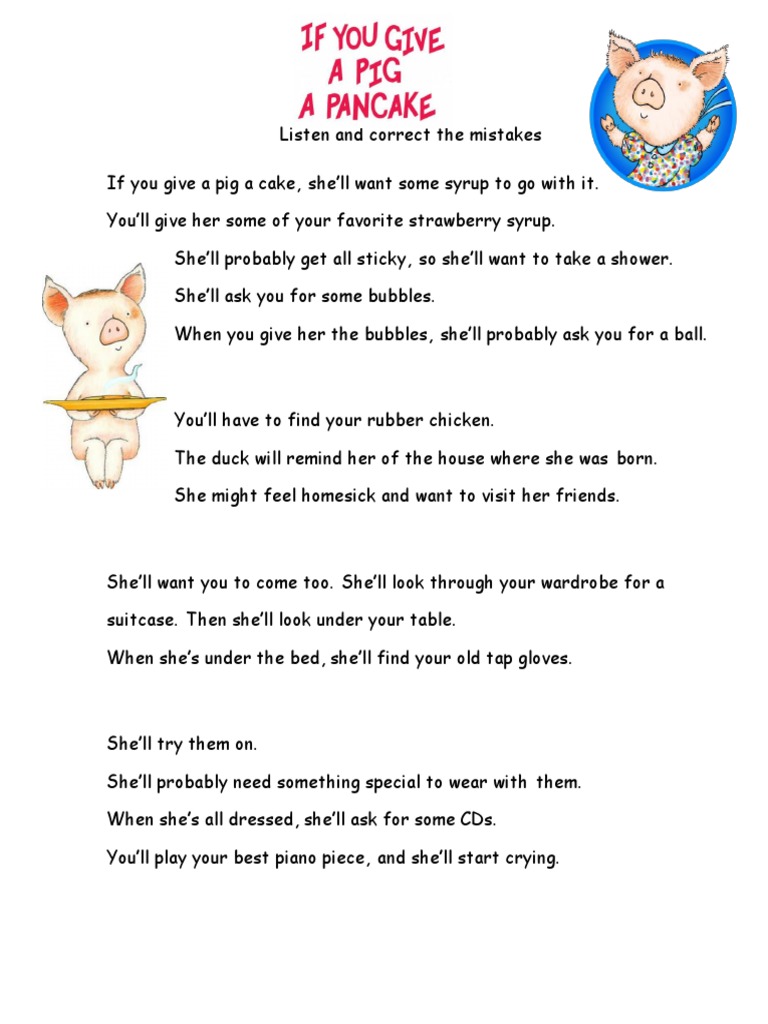 Activities for "If You Give a Pig a Pancake" | PDF | Home & Garden ...