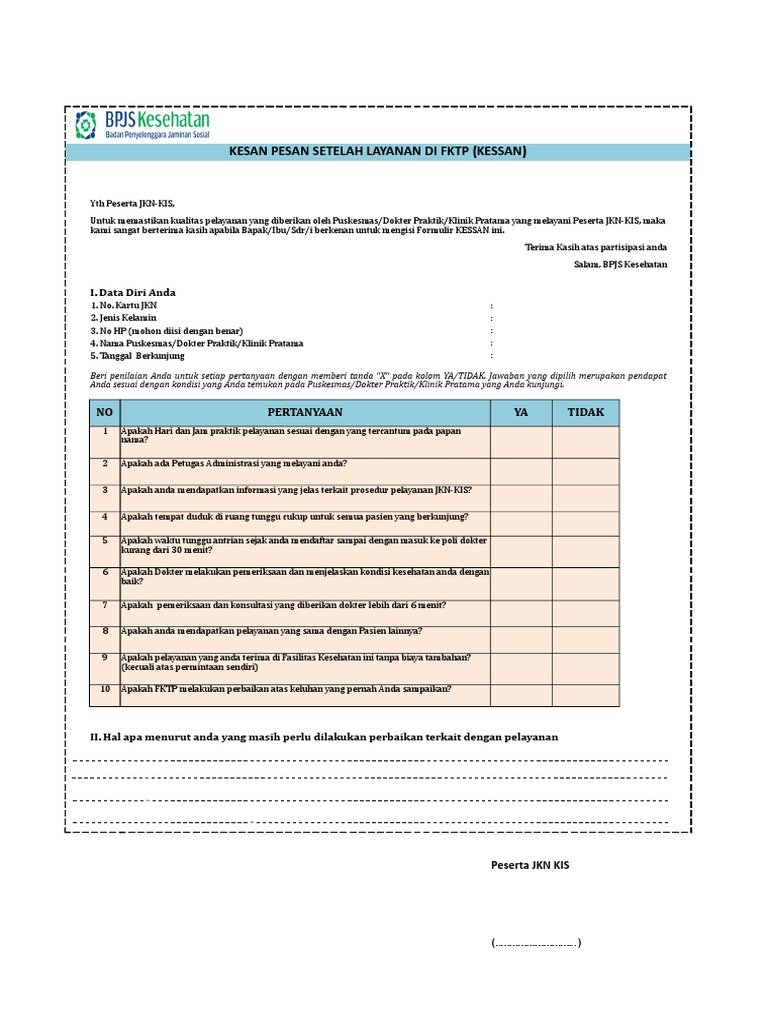 Kesan Pesan Layanan FKTP JKN-KIS | PDF