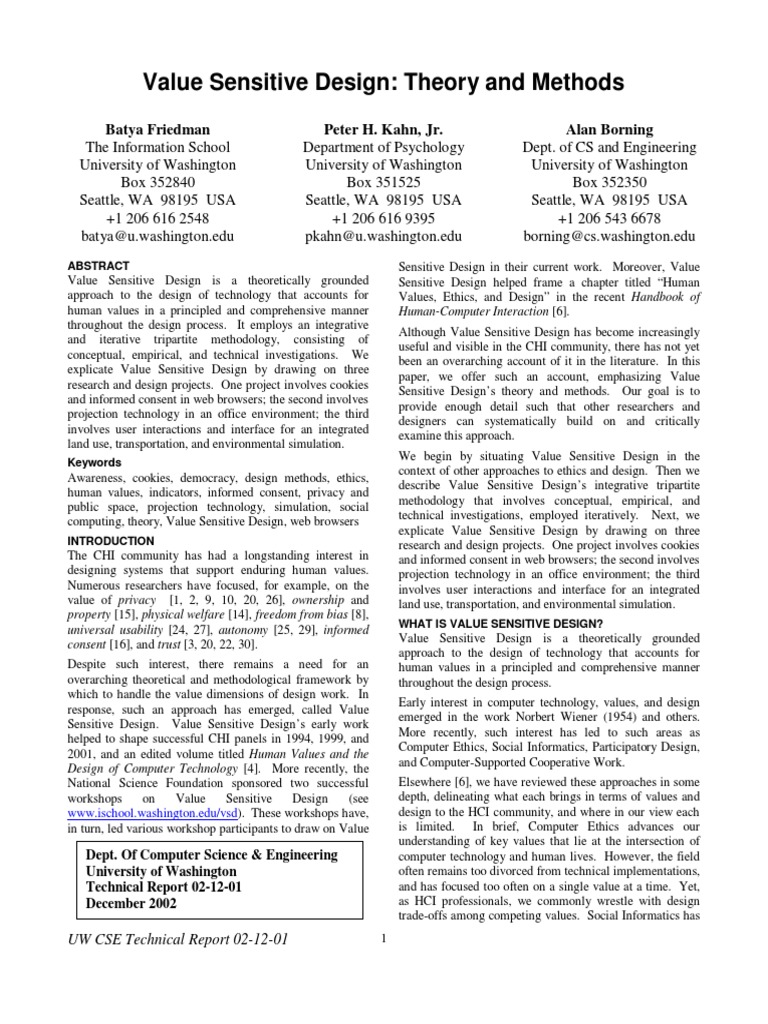 Value Sensitive Design: Theory and Methods | PDF