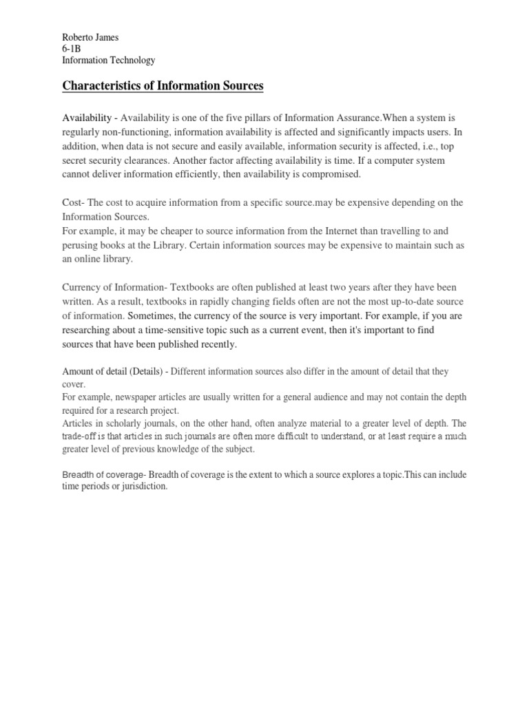 Characteristics of Information Sources | PDF