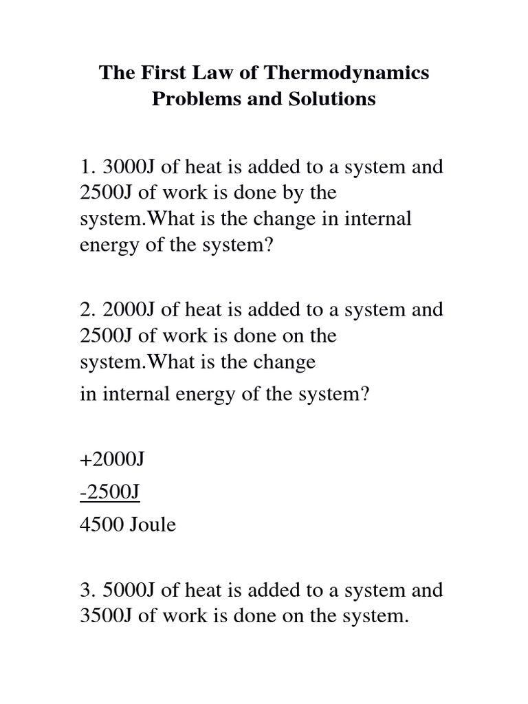 The First Law of Thermodynamics Problems and Solut | PDF | Teaching ...