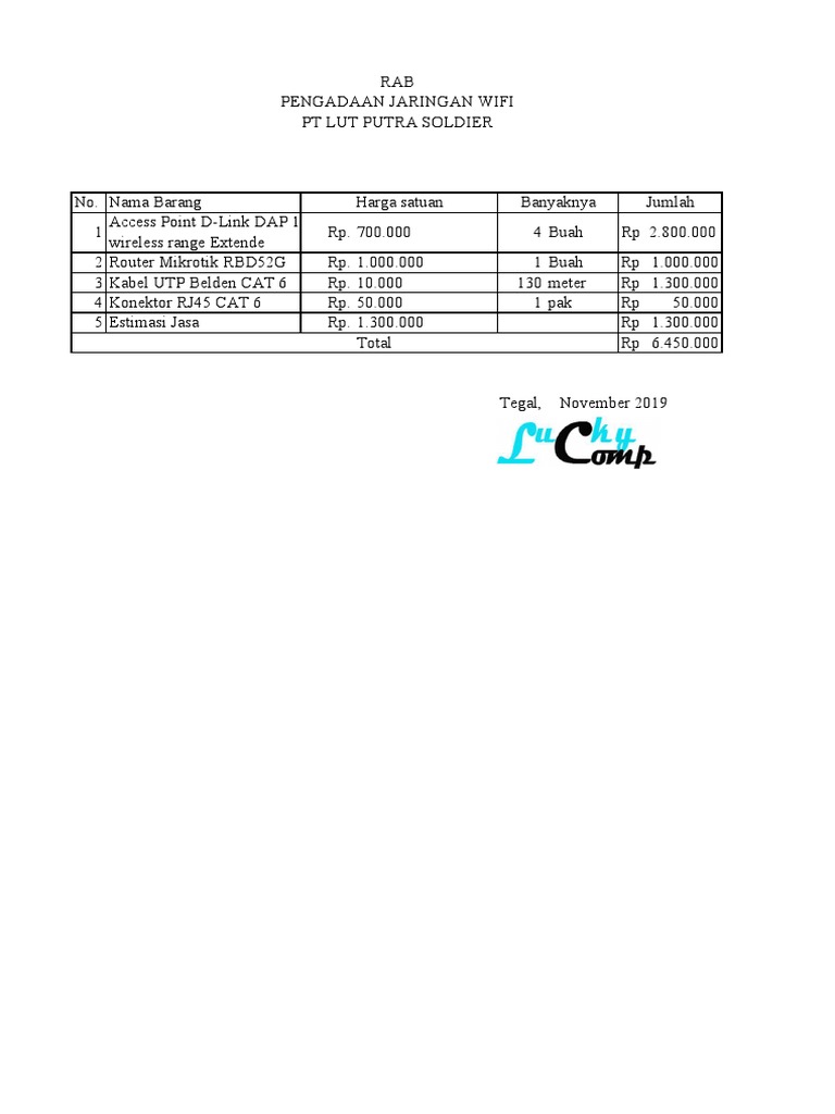 RAB Pengadaan Jaringan Wifi Desa | PDF