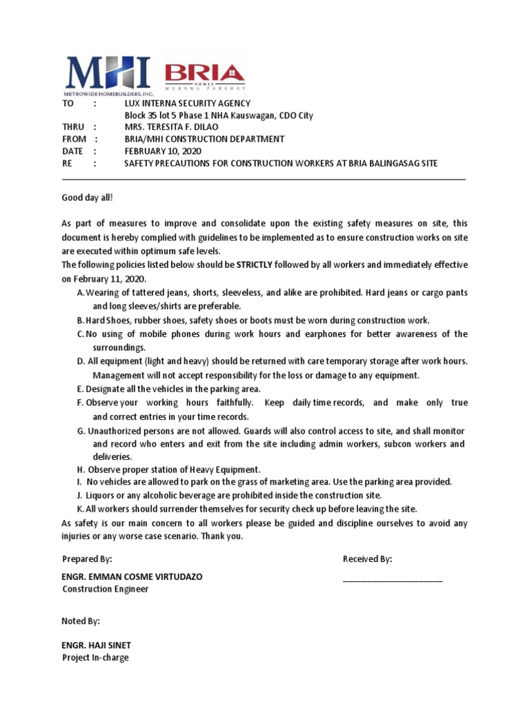 MEMO For Safety Precautions PDF | PDF