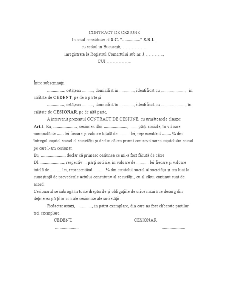 Contract de Cesiune Model | PDF