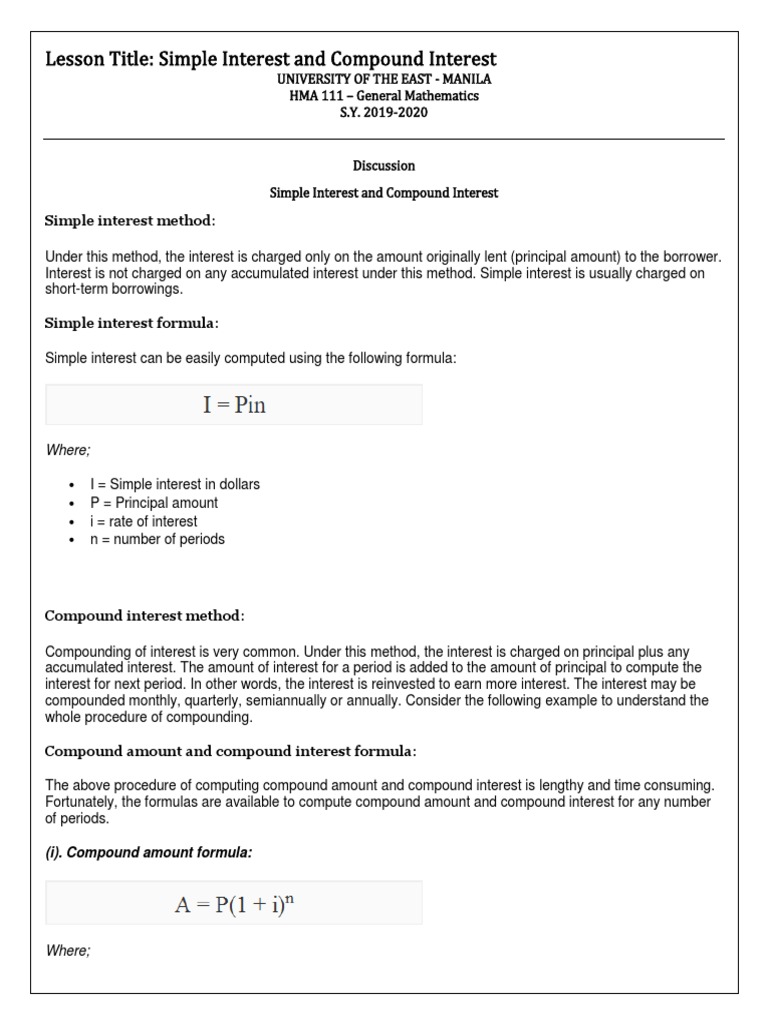 Topic 20 Simple and Compound Interest | PDF | Career & Growth | Business