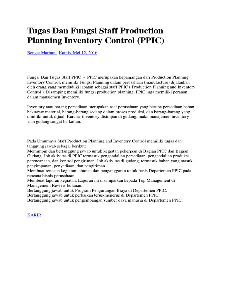 Tugas Dan Fungsi Staff Ppic | PDF