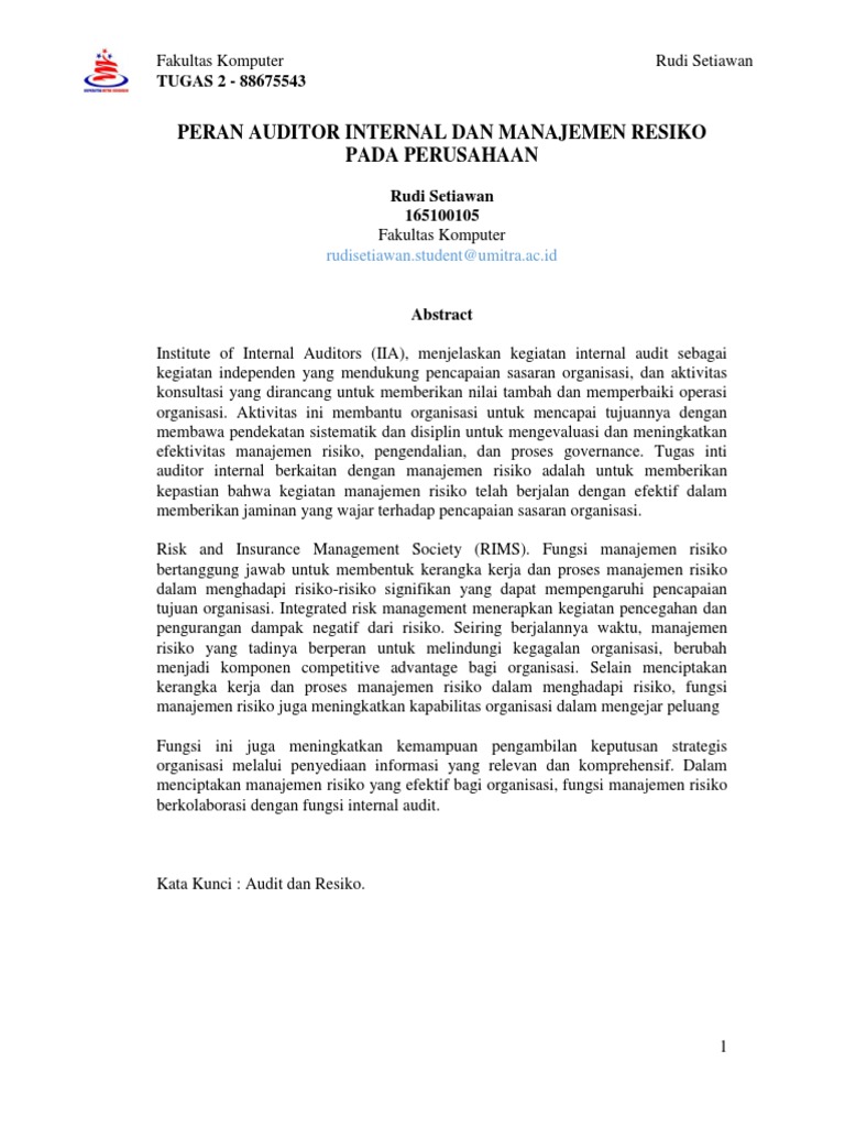 Peran Auditor Internal Dan Manajemen Resiko Pada Perusahaan | PDF