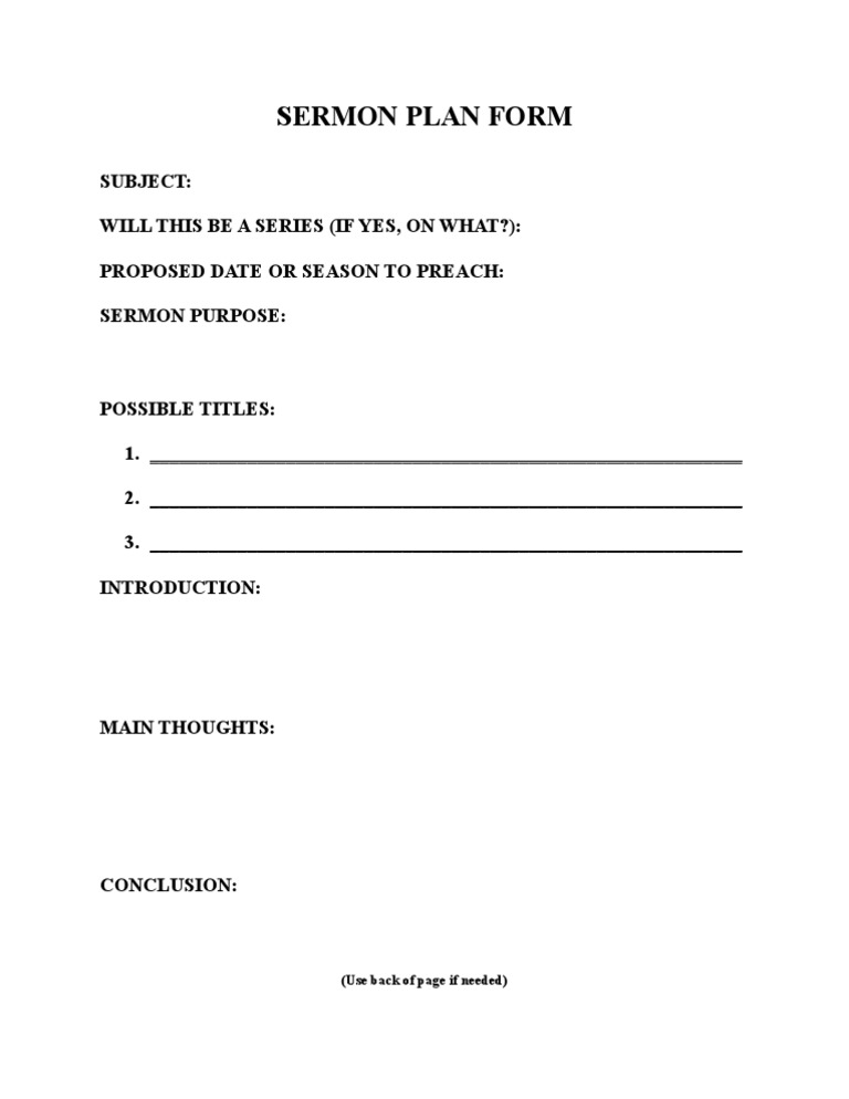 Sermon Planning Template Form | PDF