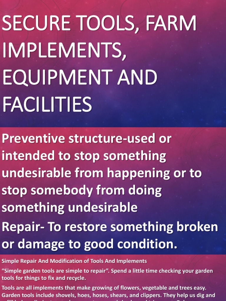 Secure Tools, Farm Implements, Equipment and Facilities | PDF