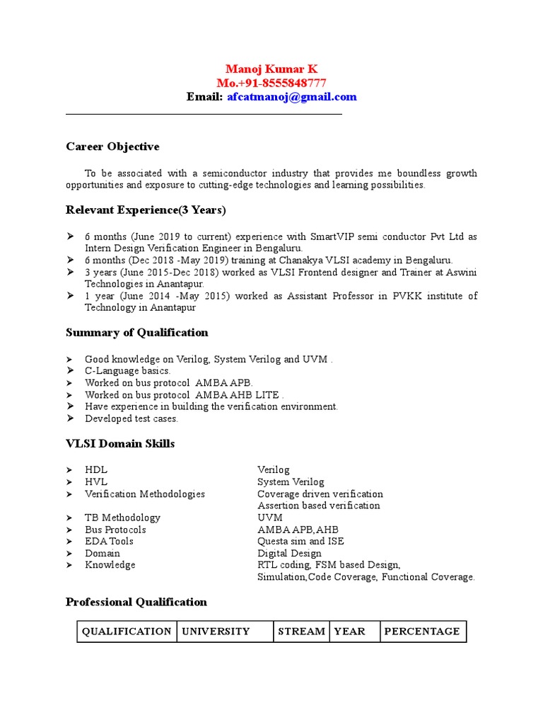 Manoj Resume CV | PDF