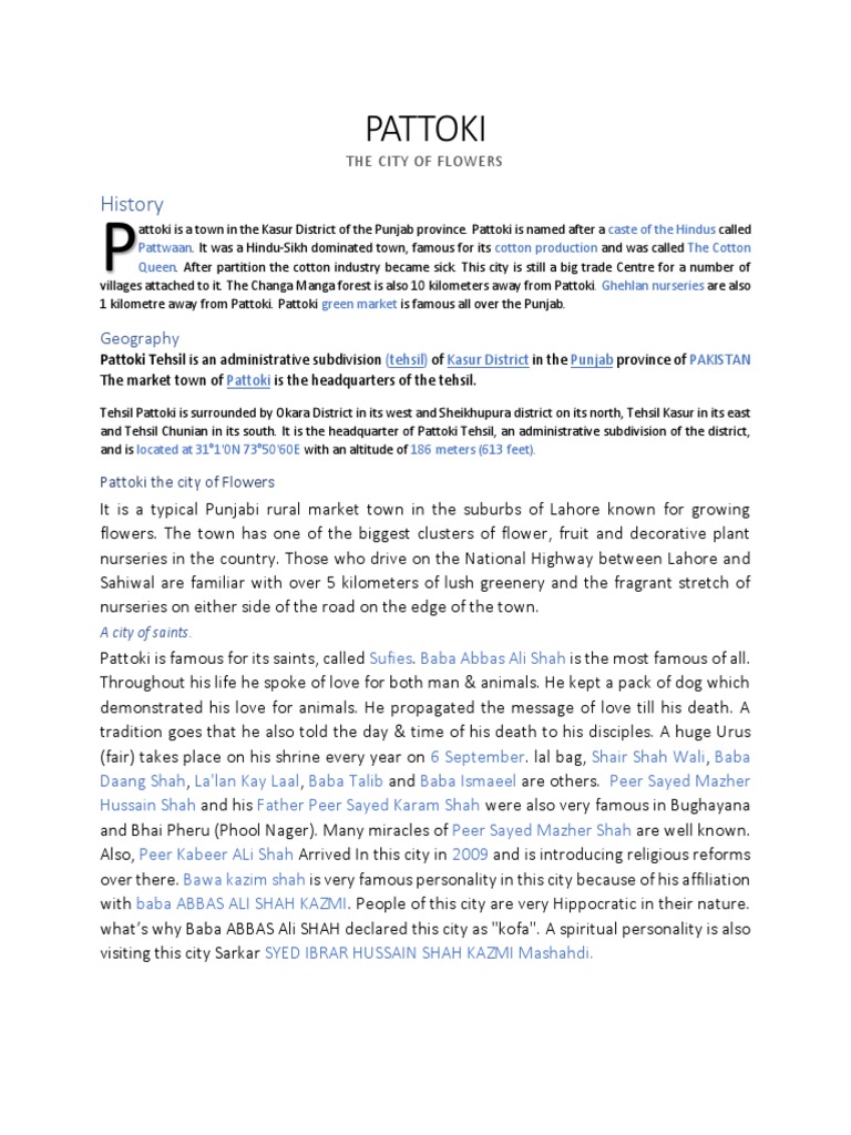 Pattoki: The City of Flowers and Saints | PDF