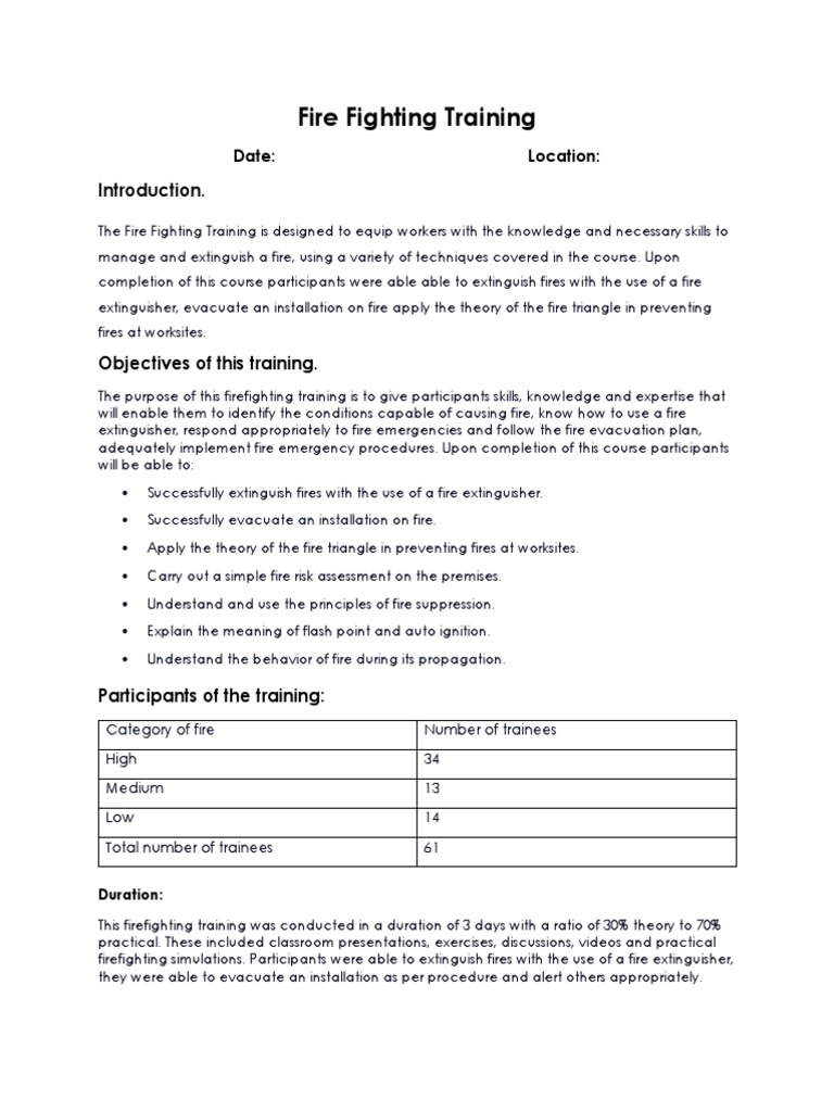 Fire Fighting Training Report PDF | PDF
