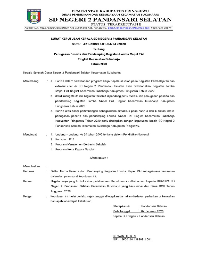 SK Penugasan Loma Lomba Mapel Pai | PDF
