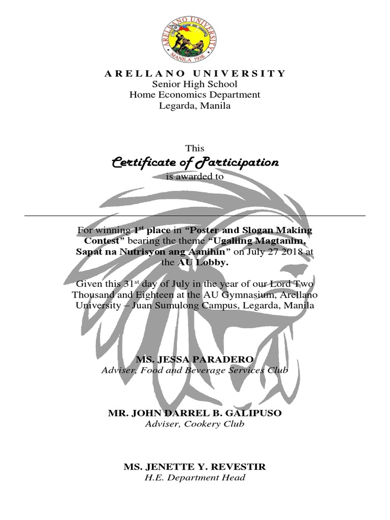 Certificate 123 Poster and Slogan Making Contest 1 | PDF | Wellness ...