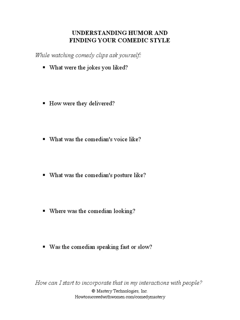 Understanding Humor Worksheet PDF | PDF
