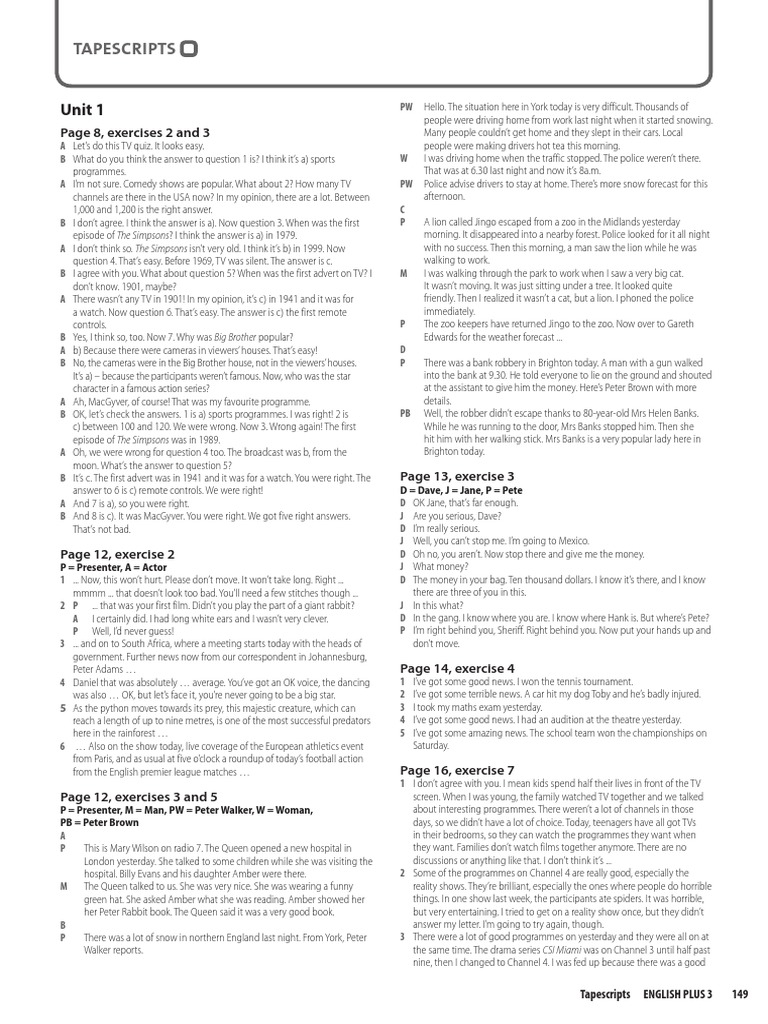English Plus sb3 Int Tapescripts | PDF
