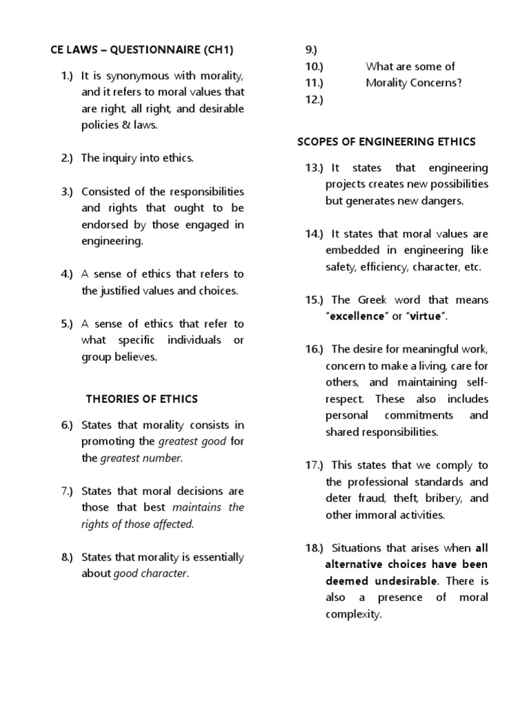 Civil Engineering Laws & Ethics Questionnaire | PDF | Career & Growth