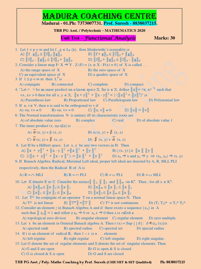 Functional Analysis TEST Paper PDF