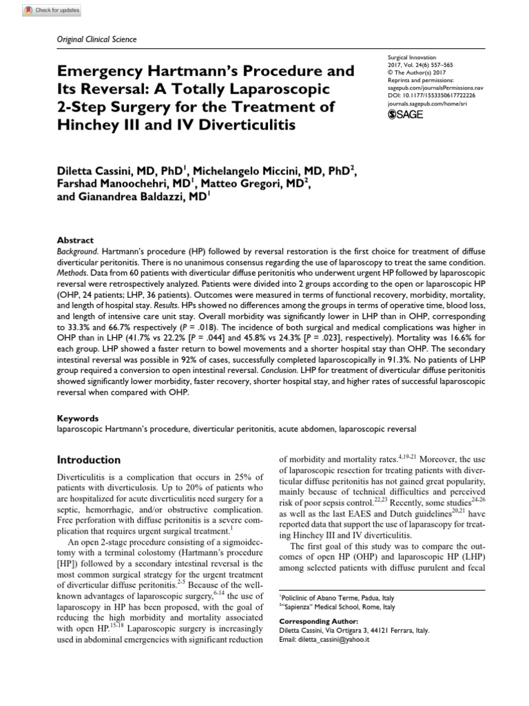 Emergency Hartmann's Procedure and Its Reversal - A Totally ...