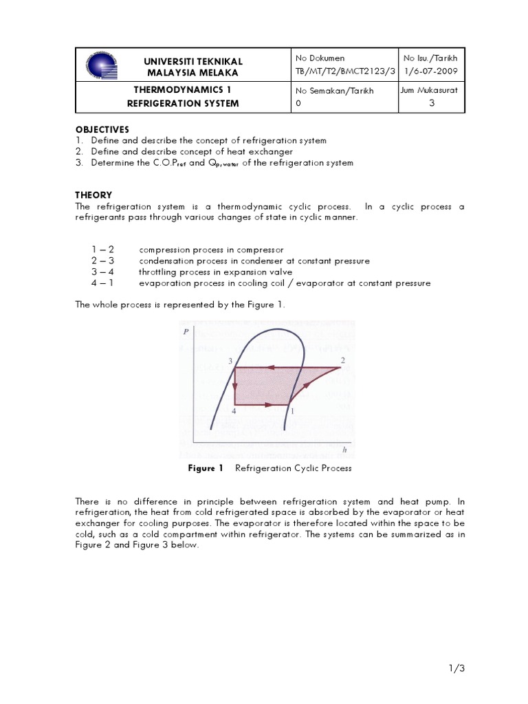 Exp 3 - Refrigeration System (Thermo 1) Formal Report | PDF