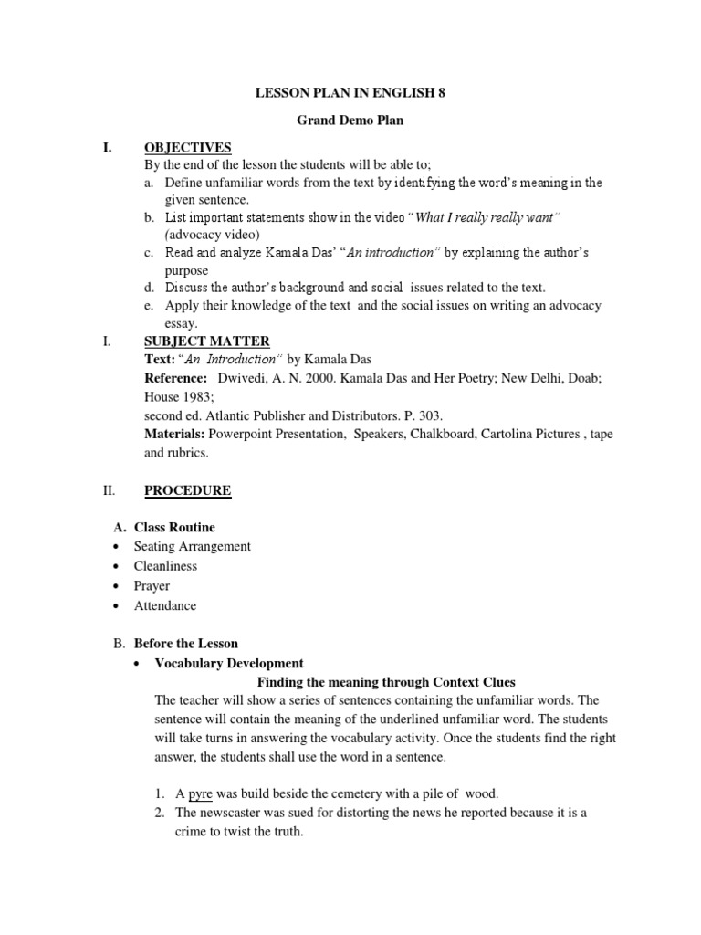 Kamala Das: An Introduction Lesson Plan | PDF