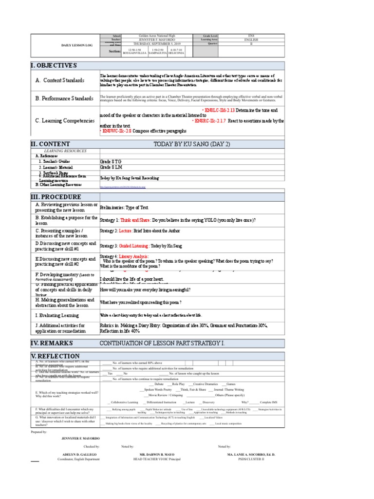 DLL g8 2nd Today by Ku Sang | PDF