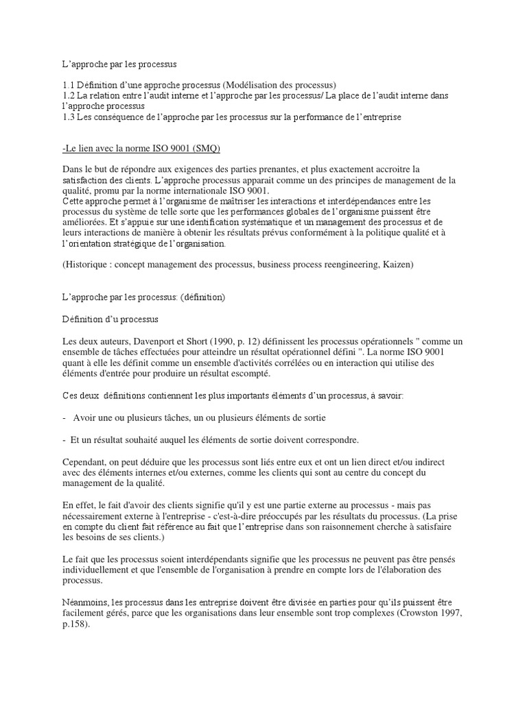 Approche par les processus ISO 9001 | PDF