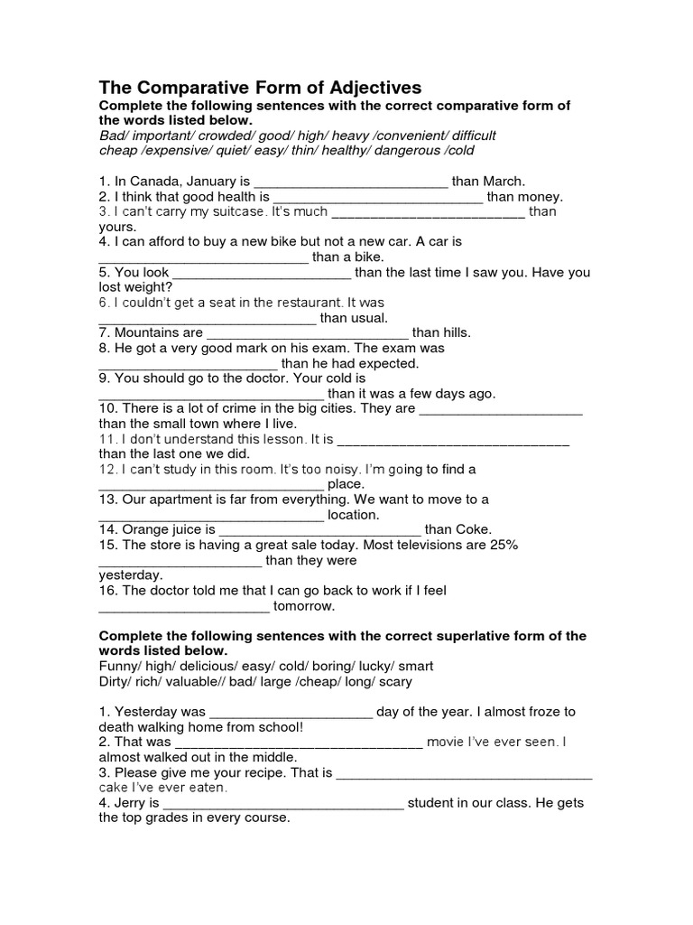 The Comparative Form of Adjectives | PDF