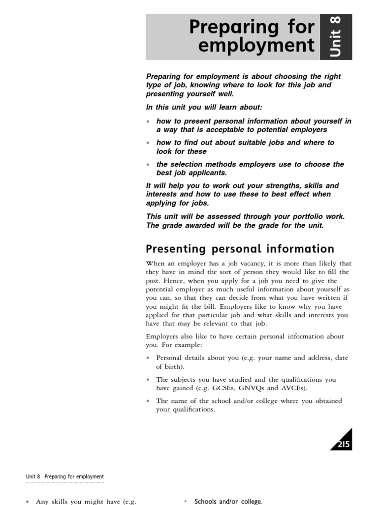 Preparing For Employment | PDF | Interview | Employment