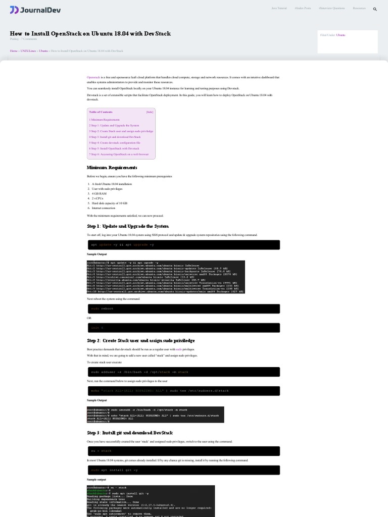 How To Install Openstack On Ubuntu 18 04 With Devstack Journaldev Pdf