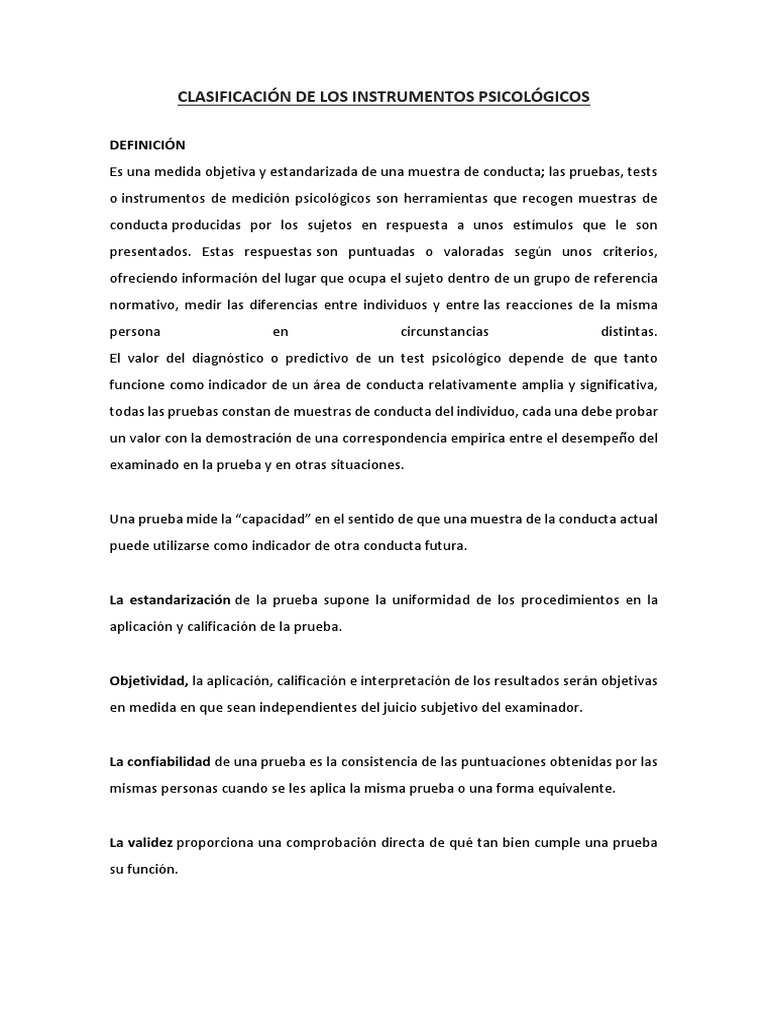 Clasificación de Los Instrumentos Psicológicos | PDF
