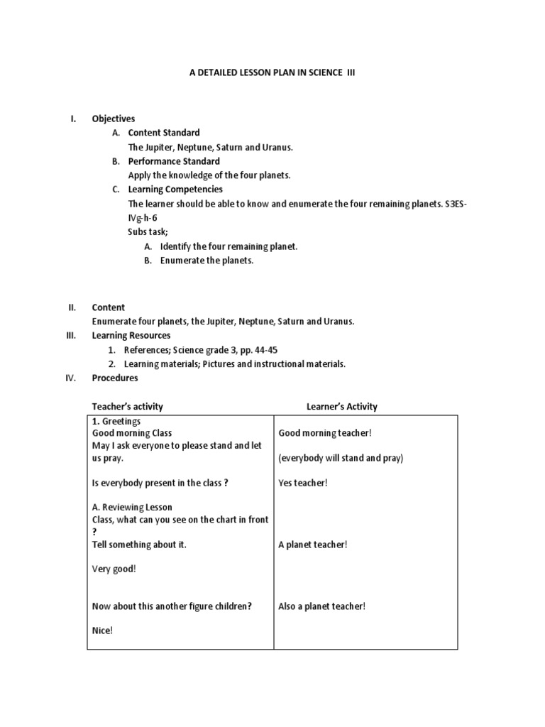 Grade 3 Science Lesson on Planets | PDF
