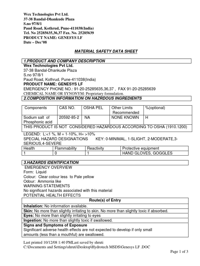 Genesys LF - Msds | PDF