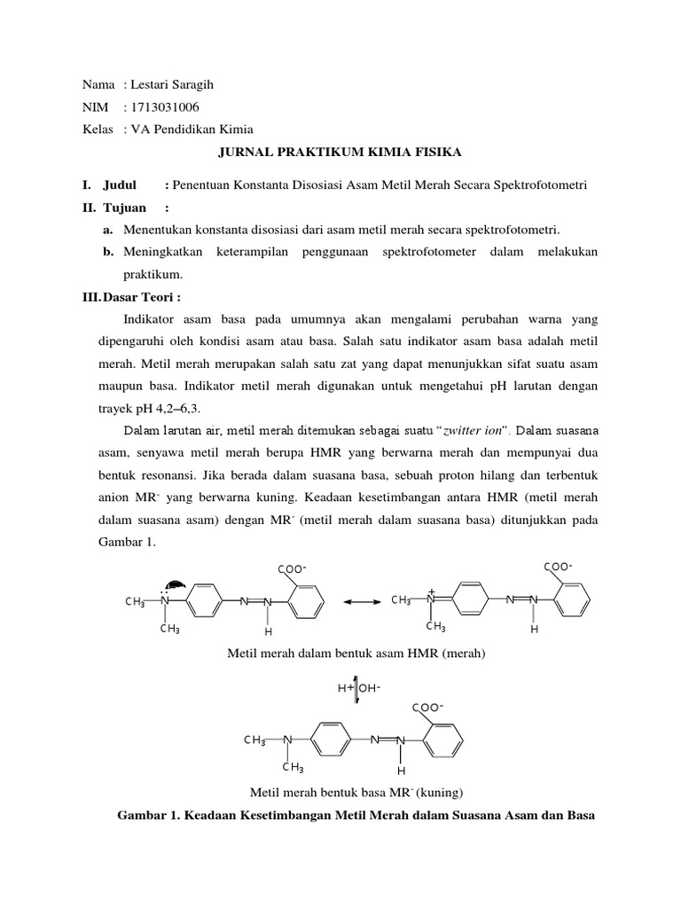 Jurnal Praktikum Penentuan Konstanta Disosiasi Asam Metil Merah Secara ...