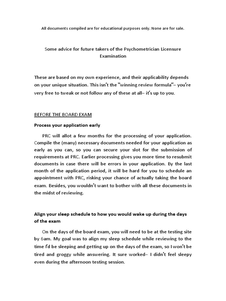 AdviceSome Advice For Future Takers of The Psychometrician Licensure ...