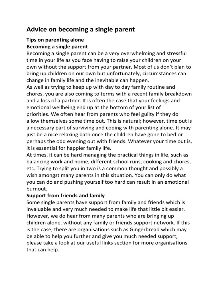 Advice On Becoming A Single Parent | PDF