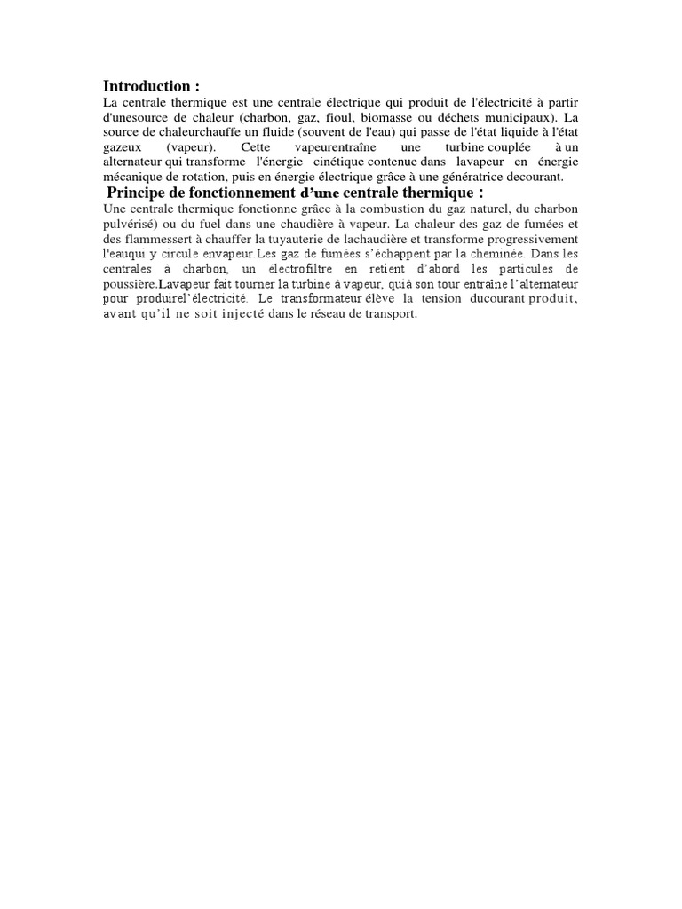 Fonctionnement d'une centrale thermique | PDF | Sciences et mathématiques
