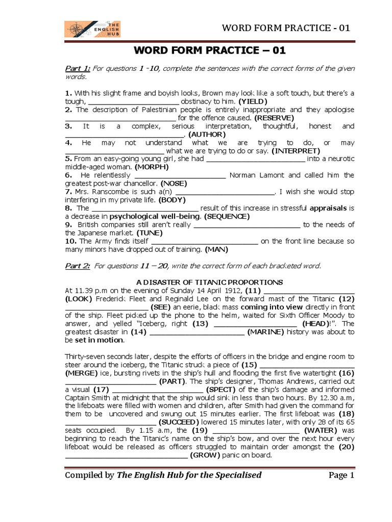 Word Form Practice - 01 | PDF